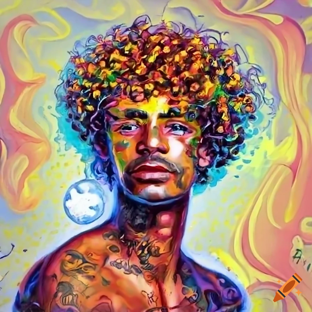 Handsome Colombian man, muscled, curly hair, straight, open shirt ...