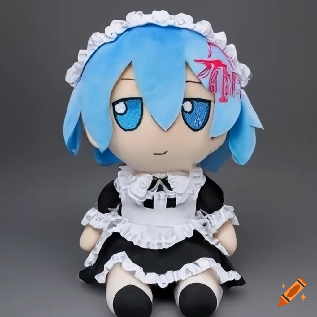 Rem ReZero fumo plush black maid dress blue eyes on grey background ...