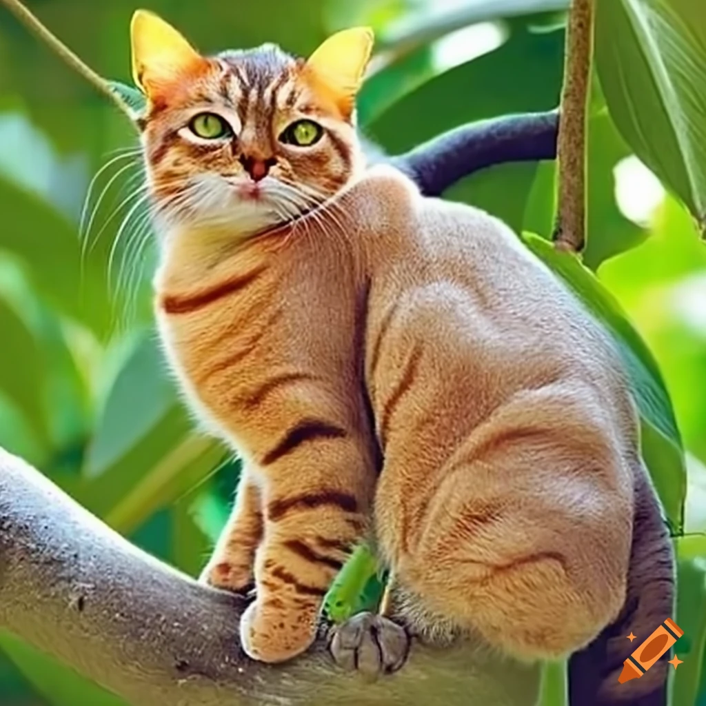 Gato encima de un árbol de mango