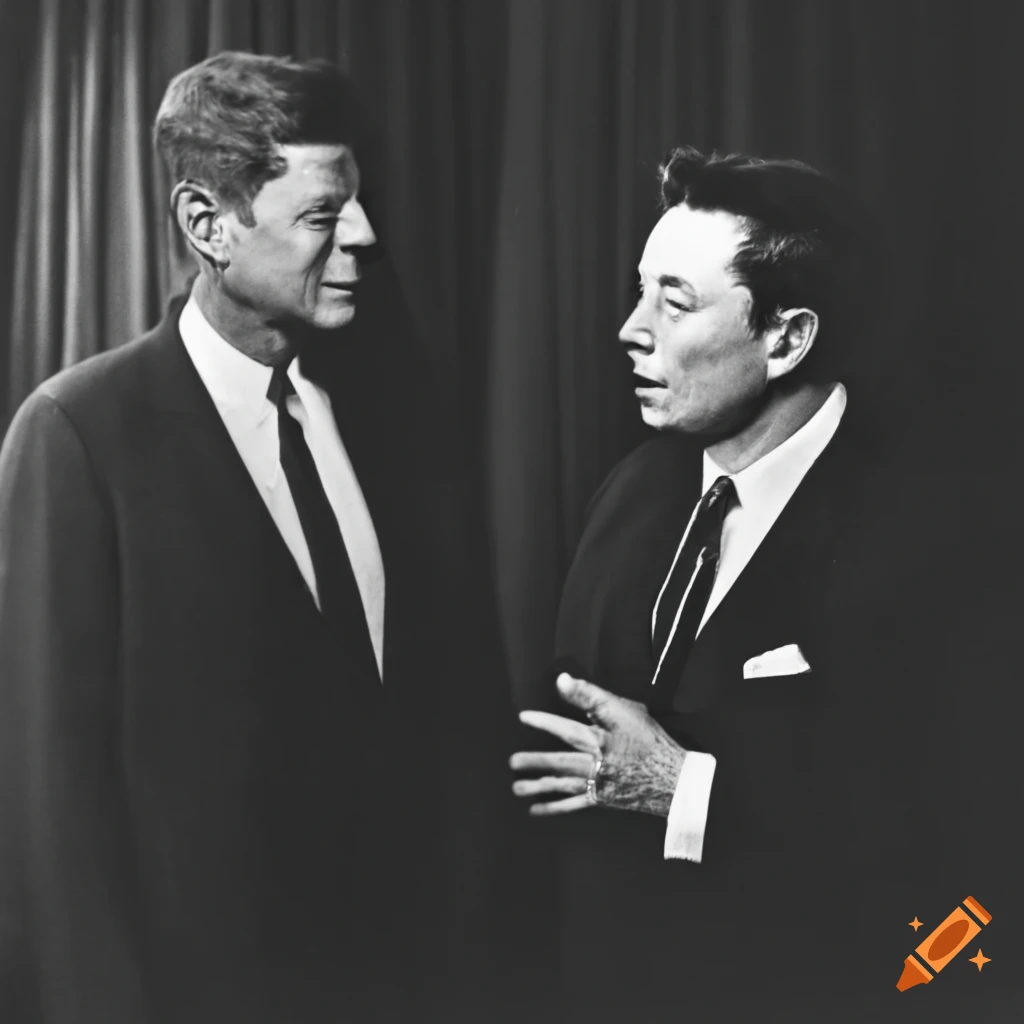 John f. kennedy and elon musk deep in conversation on Craiyon