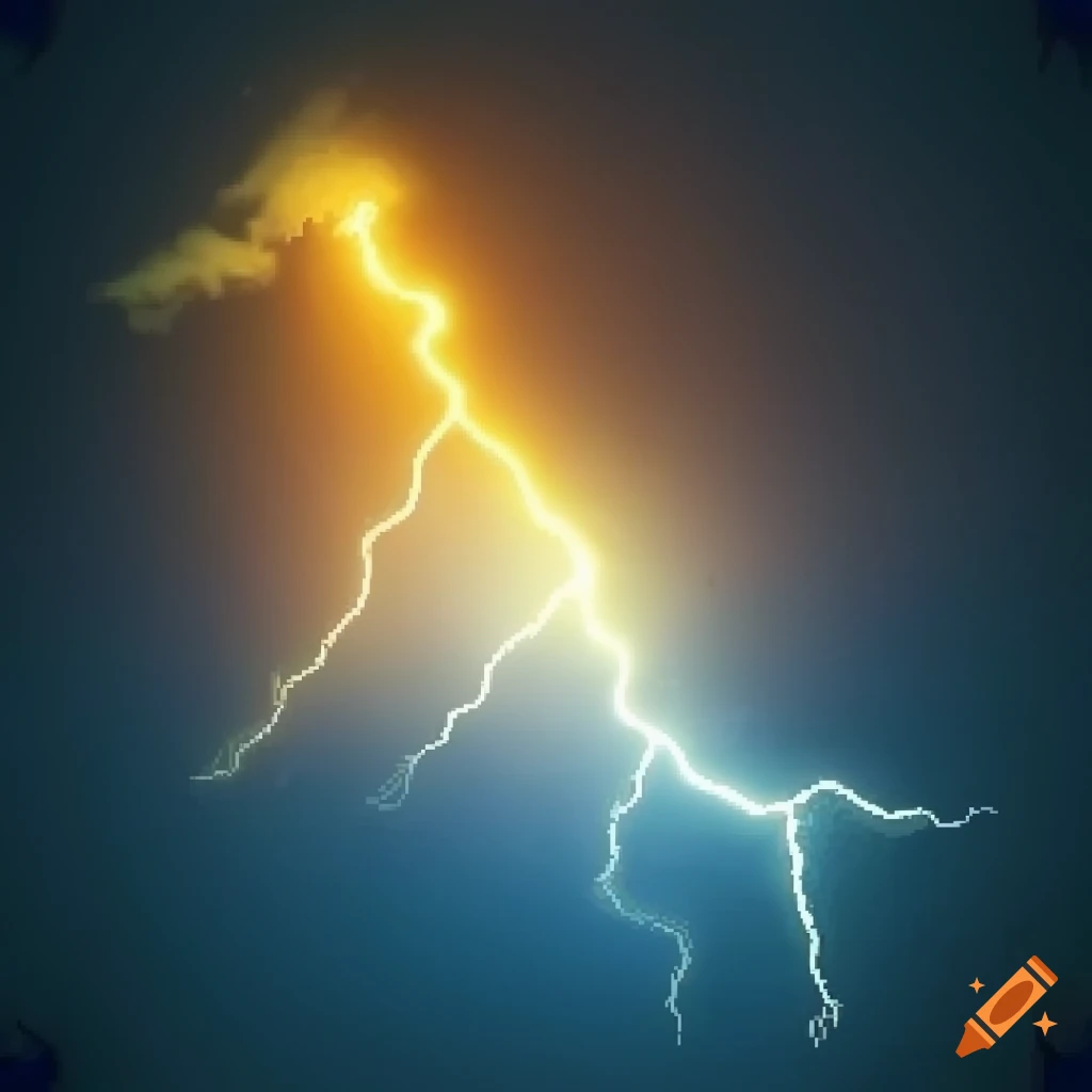 A burst of lightning shoots down from a cloud, lighting up a night sky ...