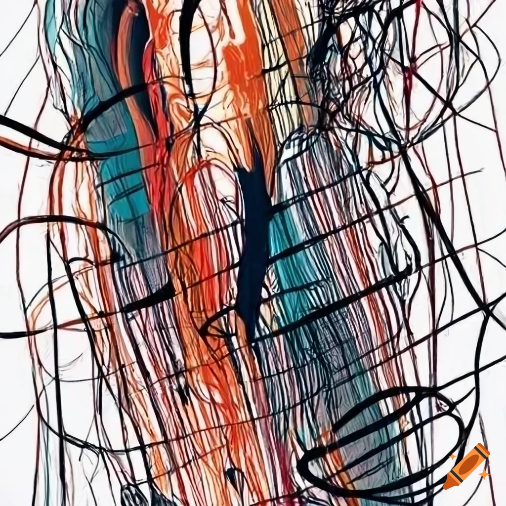 An abstract and captivating line art composition, where black lines ...