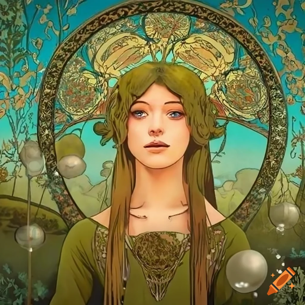 A dreamy landscape at daybreak with dandelion trees, exotic fan-shaped ...