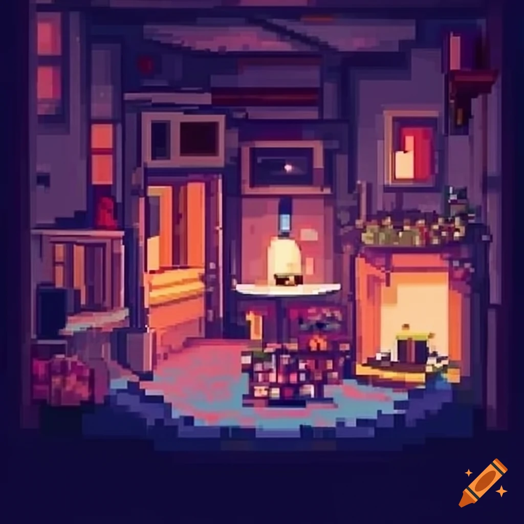 Pixel art, cozy bar