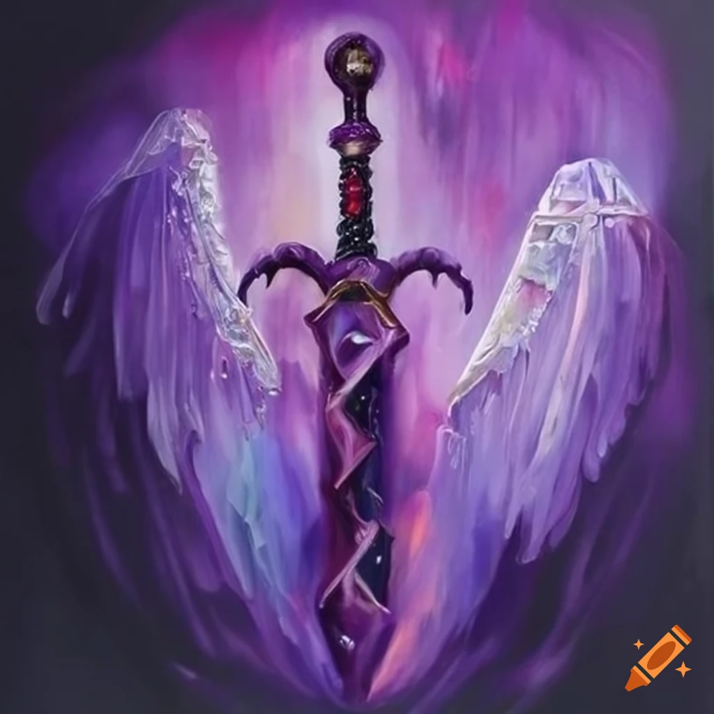 Crystal sword of saint michael dark purple glow on Craiyon