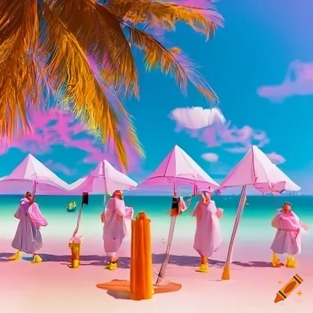 Cabana bar scene, drinks with cocktail umbrellas, beachside, daytime in ...