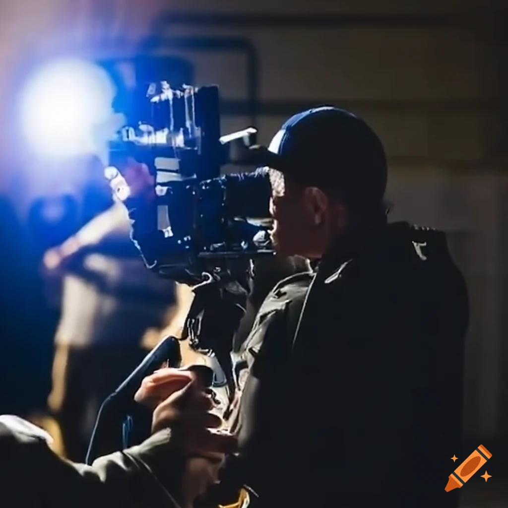 News crew filming a police officer