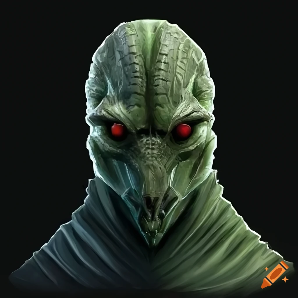 Lizard-dinosaur face, real, as sith acolyte in star wars, dark on Craiyon