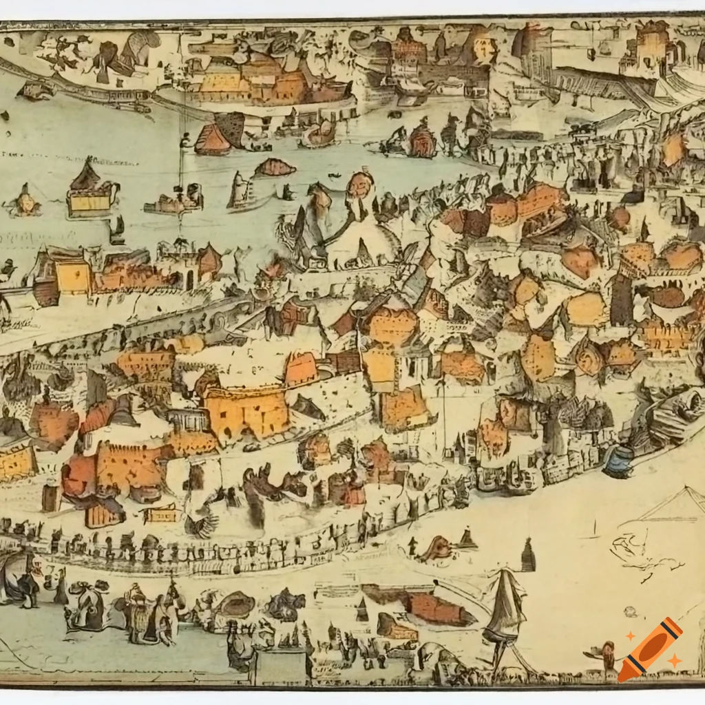 Moebius atlas map of medieval town pieter bruegel on Craiyon
