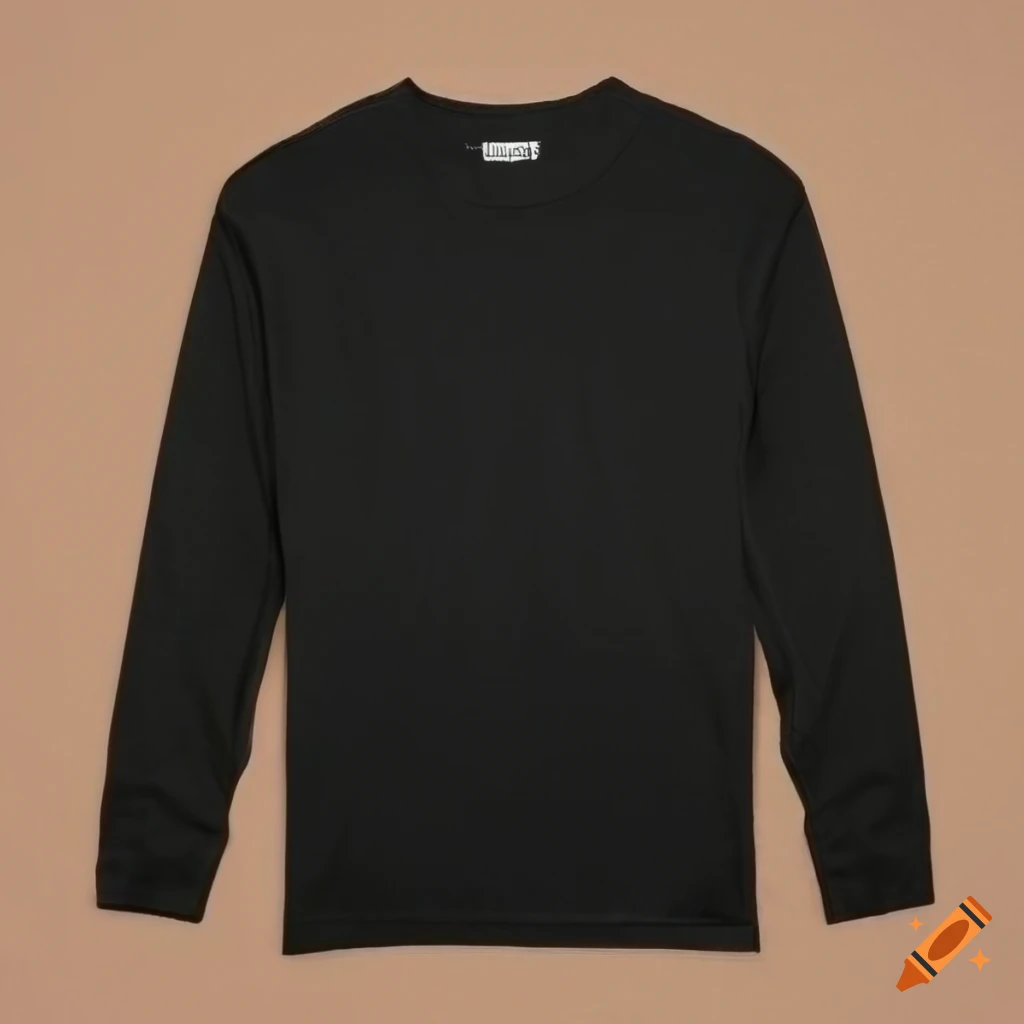 Plain black cold long sleeve tee on a beige background