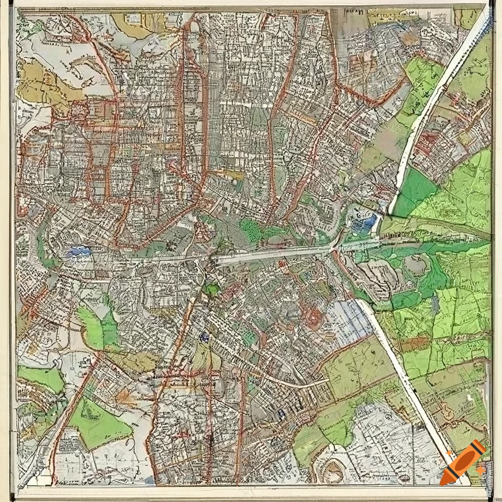 Highly detailed map of the streets, interstates, and rivers of a large ...