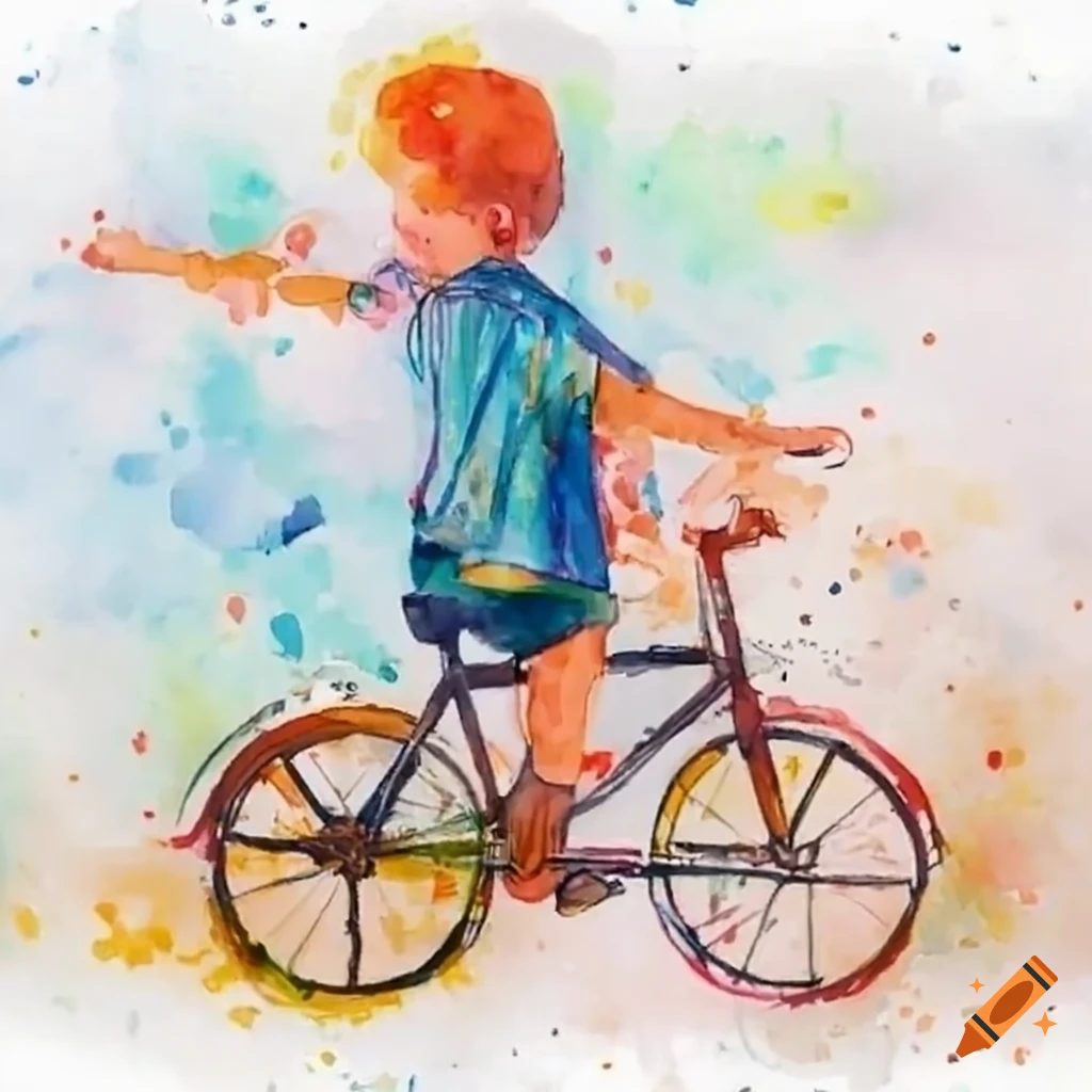 Boy in cape riding a Flying Bicycle on Craiyon