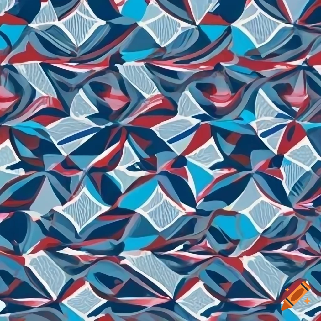 Abstract pattern in blue, white, and red for product design