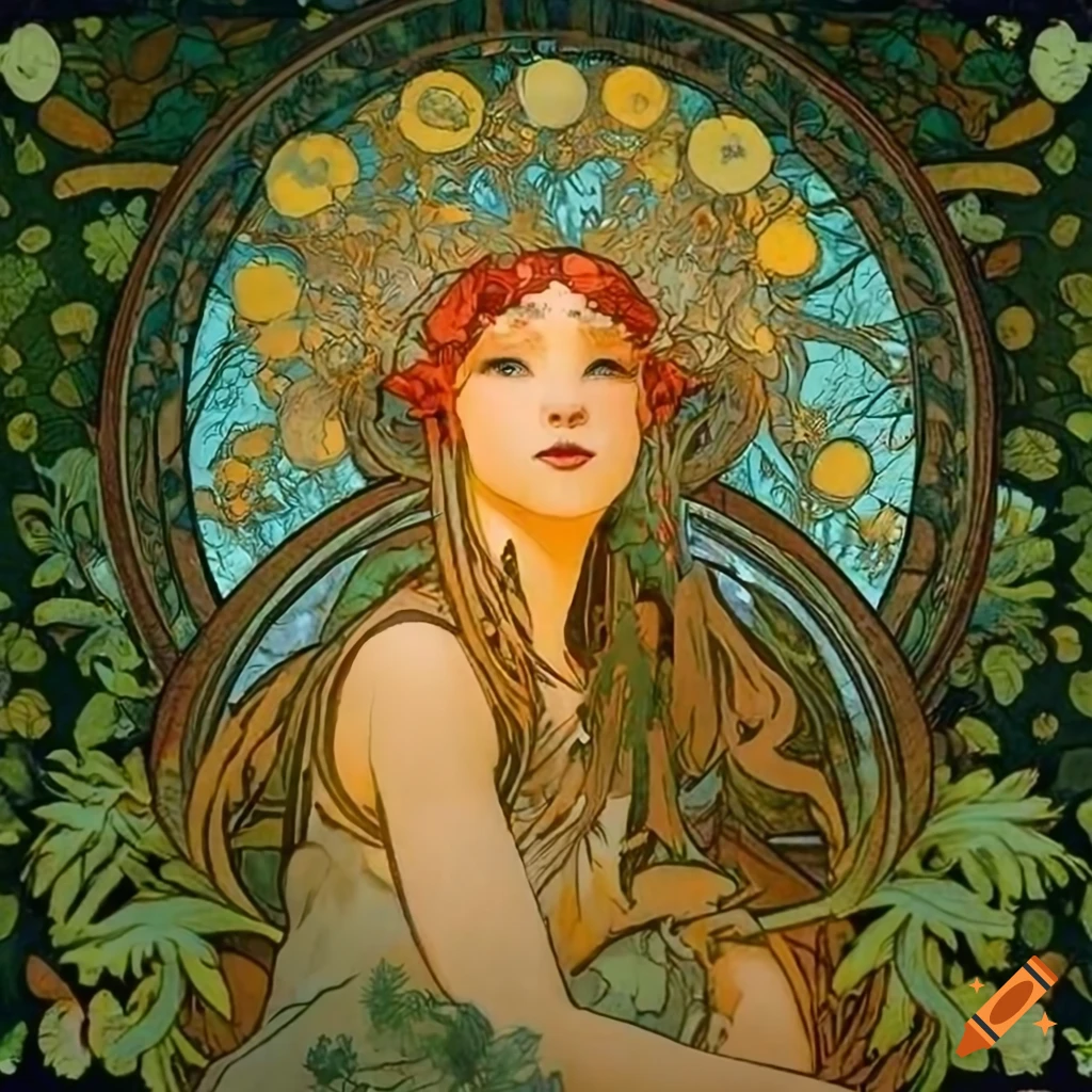 A dreamy landscape at daybreak with dandelion trees, exotic fan-shaped ...