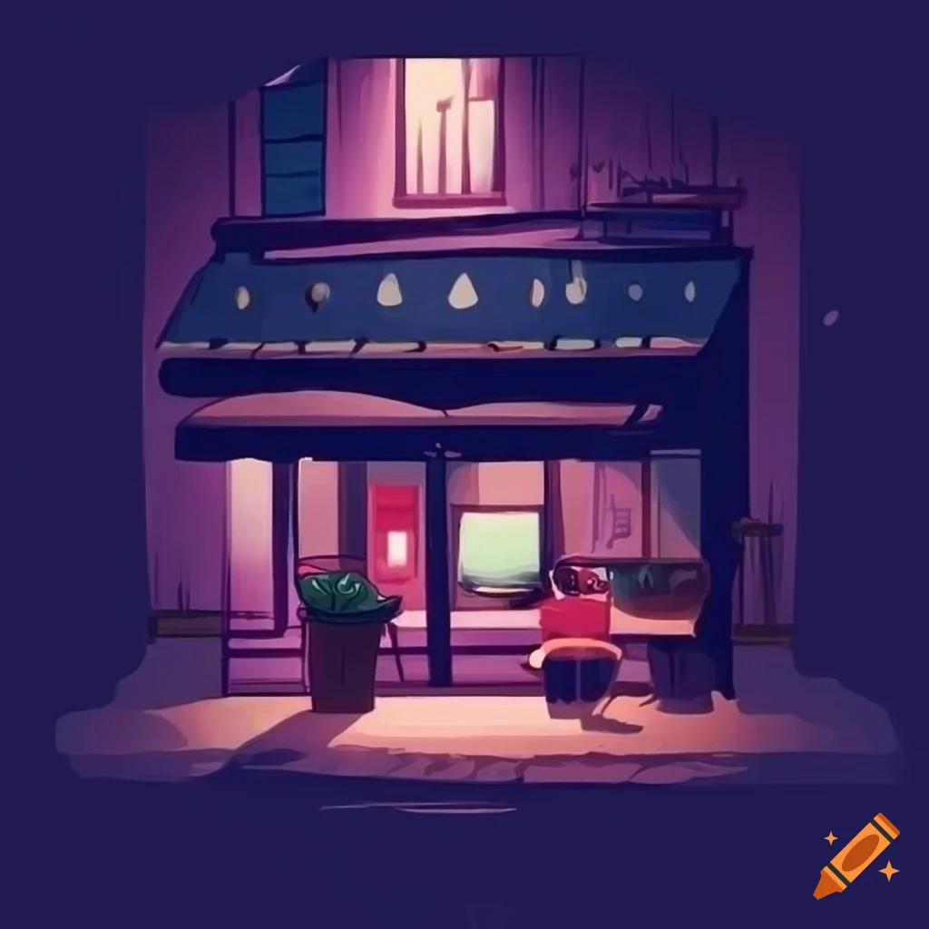 Night italy street cafe, simple kid cartoon illustration, black line ...