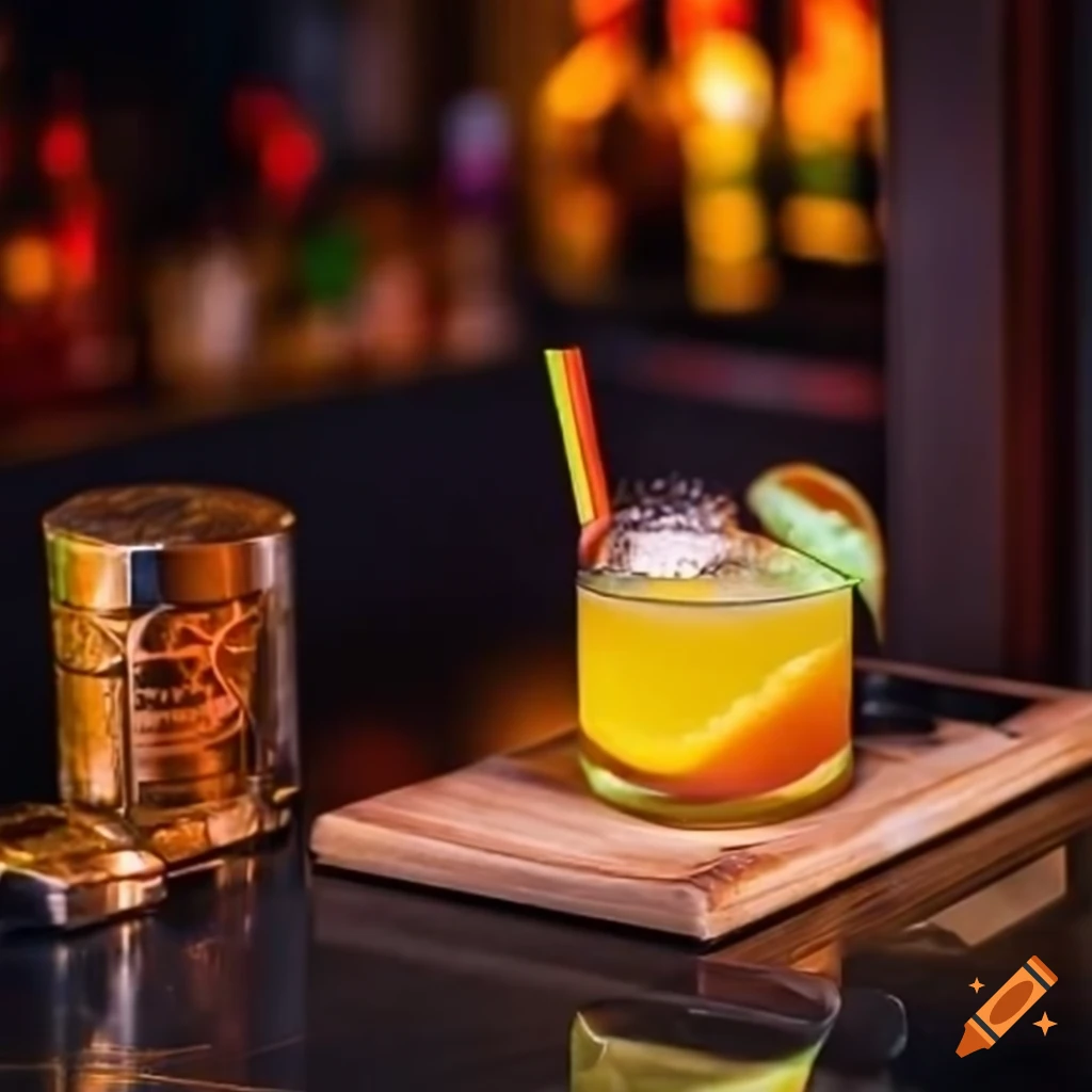 Vibrant cocktails with creative garnish on a modern home bar