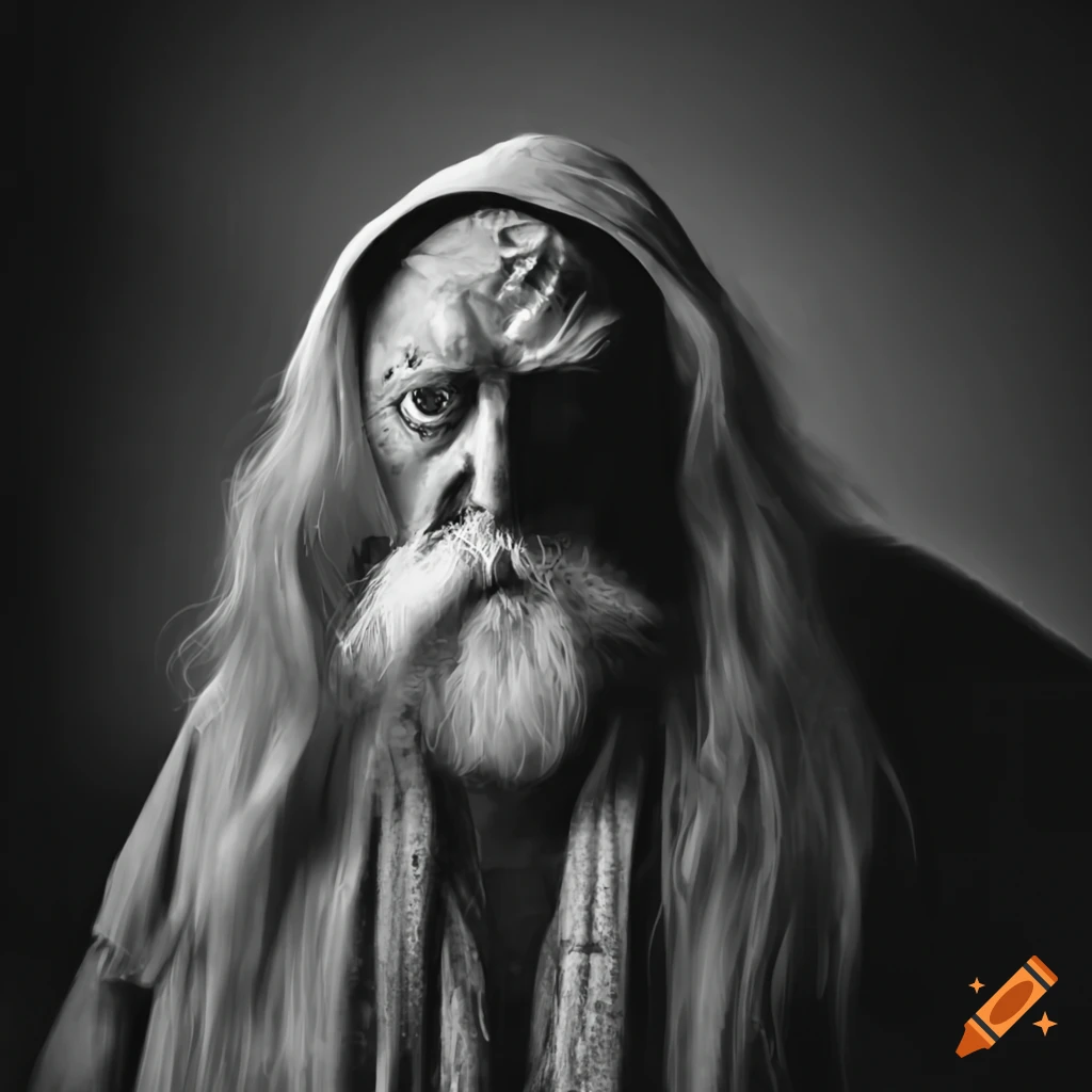 80s dark fantasy old wizard wearing a scarf and eating crickets on Craiyon