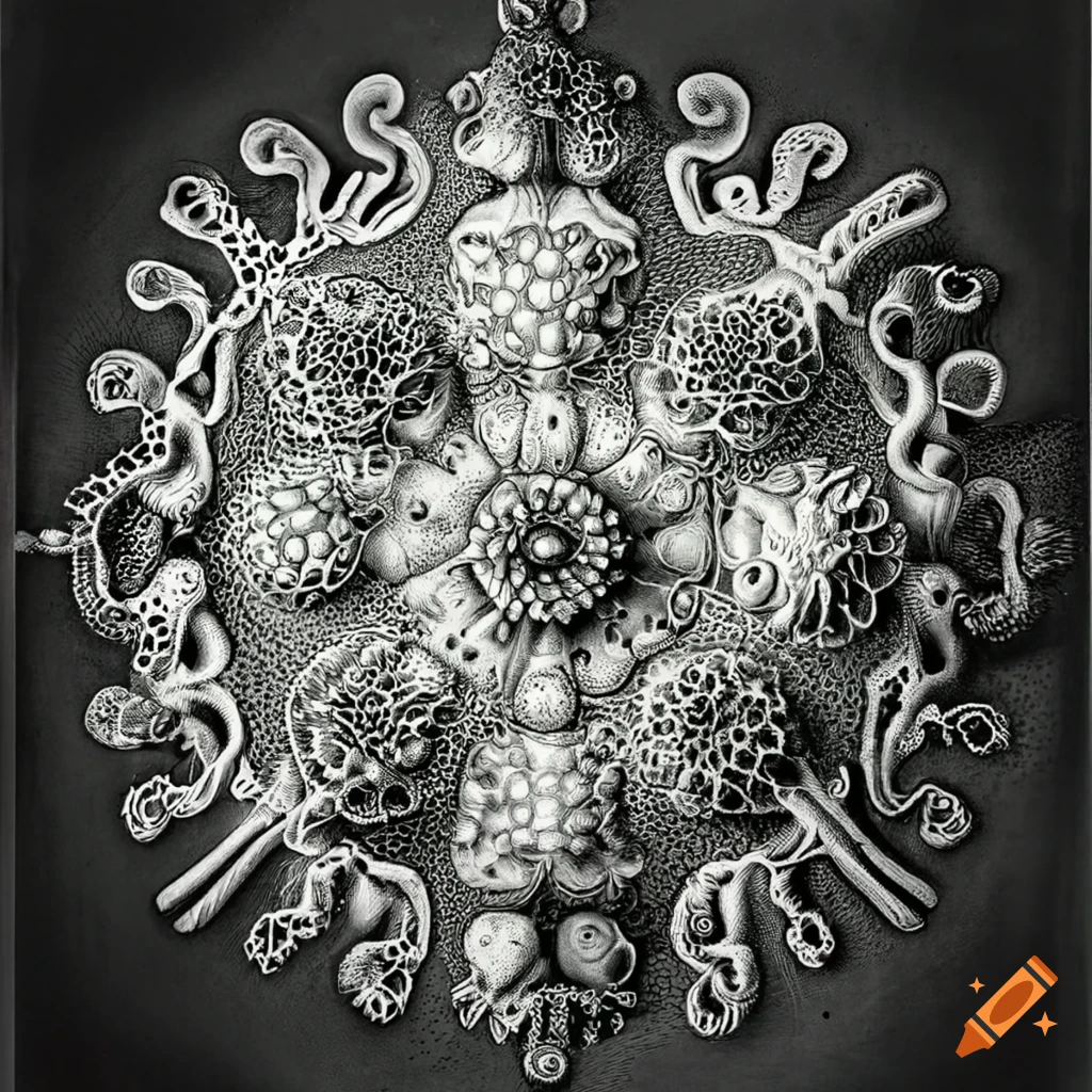 A detailed scientific illustration by ernst haeckel in black and white ...