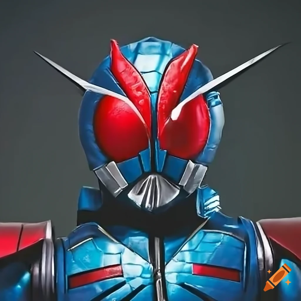 A kamen rider costume with the colors of the panamanian flag on Craiyon