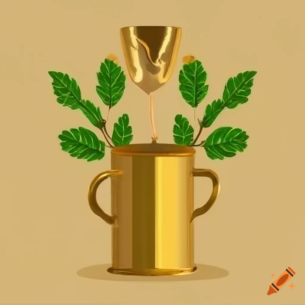 Golden cup with branches and green leaves on Craiyon