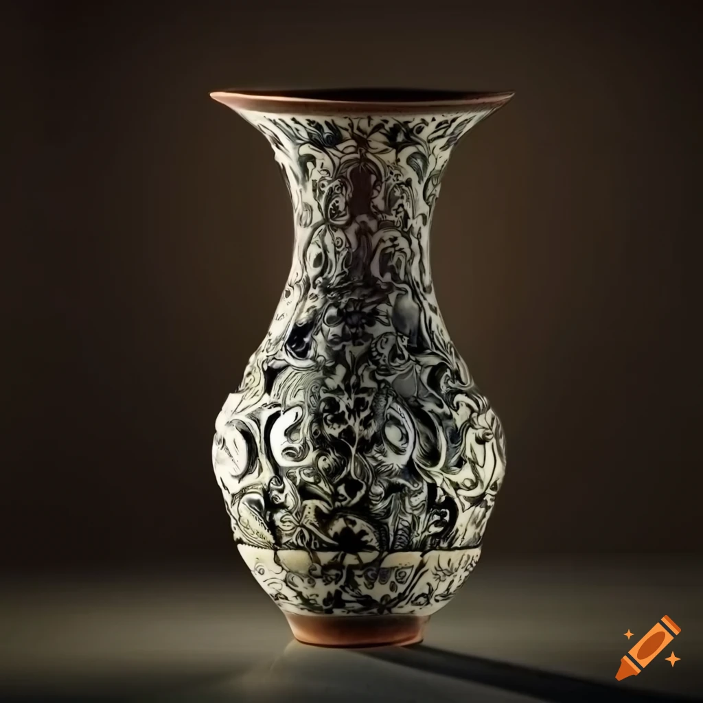 An ornate ceramic vase with detailed patterns and designs