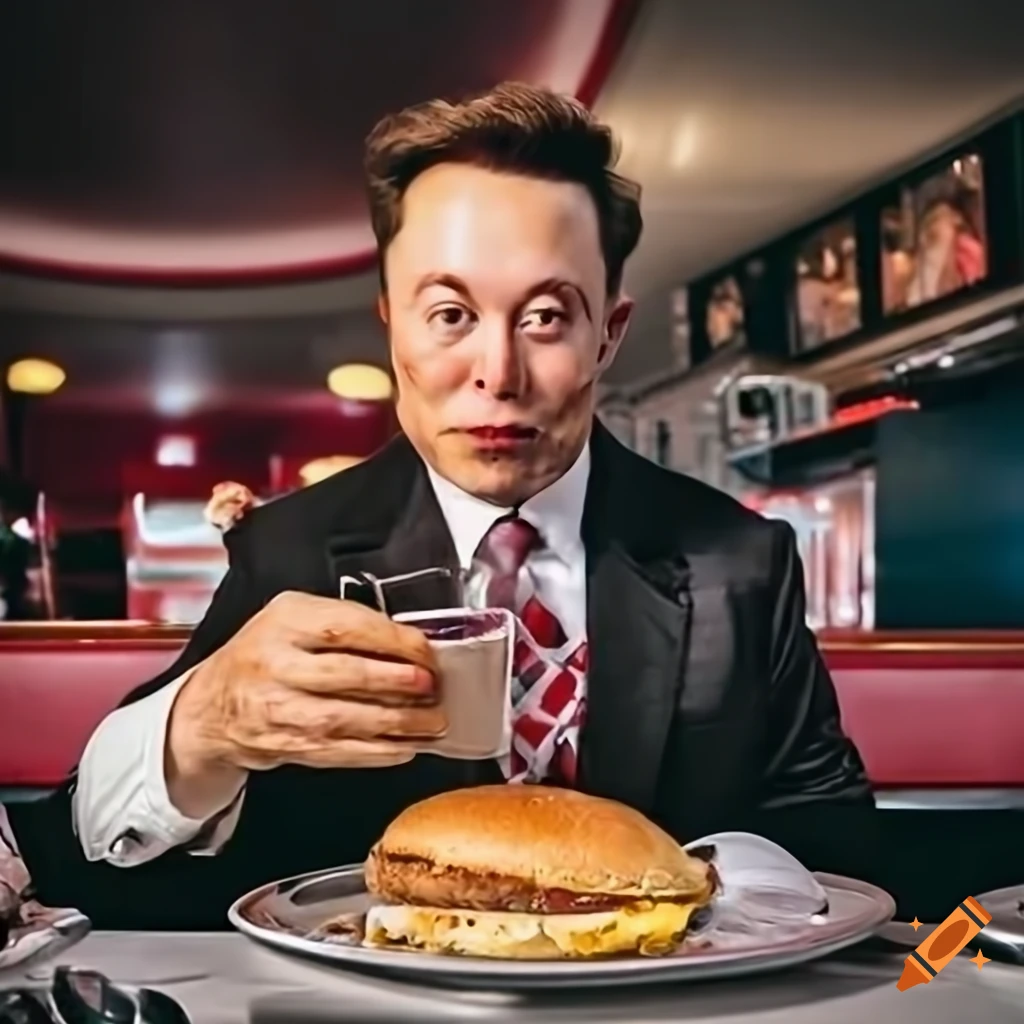Photo realistic picture of Elon musk in a 1950s diner eating a ...