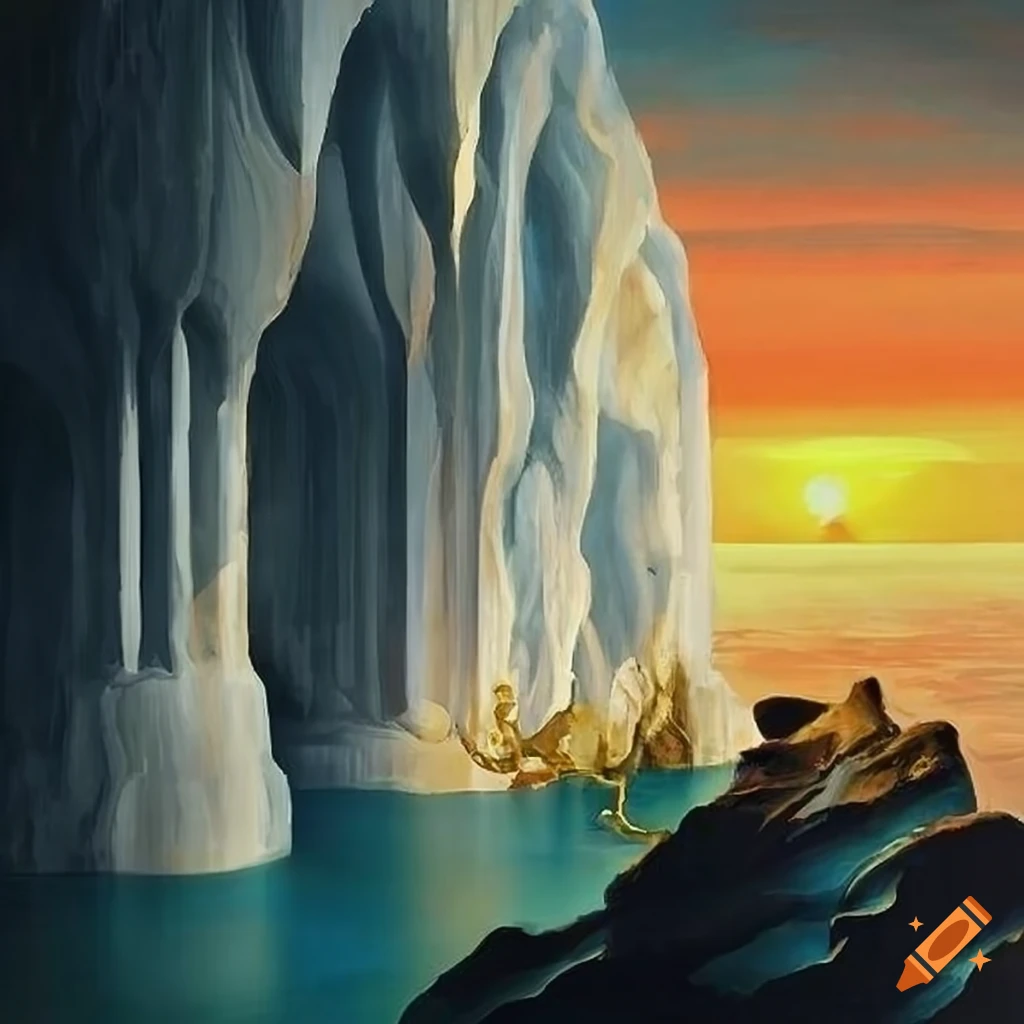 A white marble cave with golden snakes and white marble pillar ...