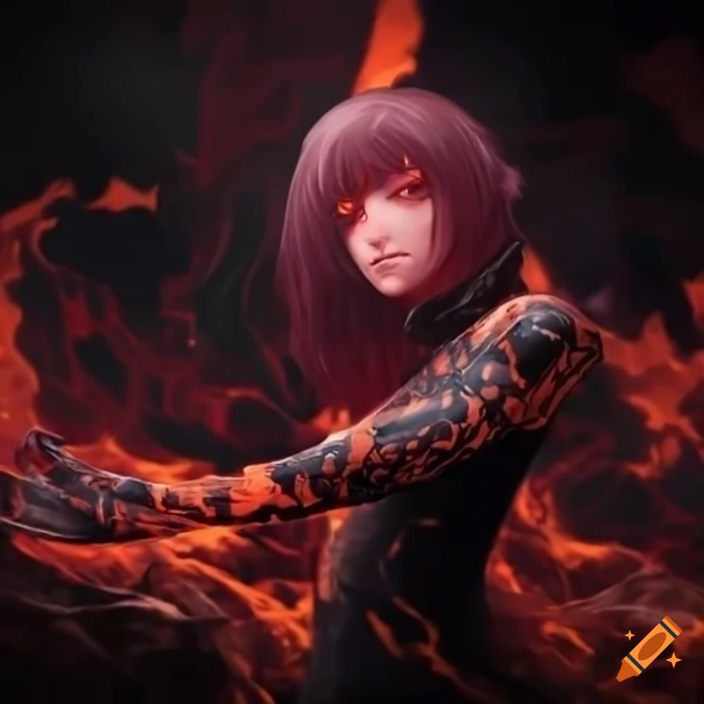 Character cinder fall laying down in black liquid on Craiyon