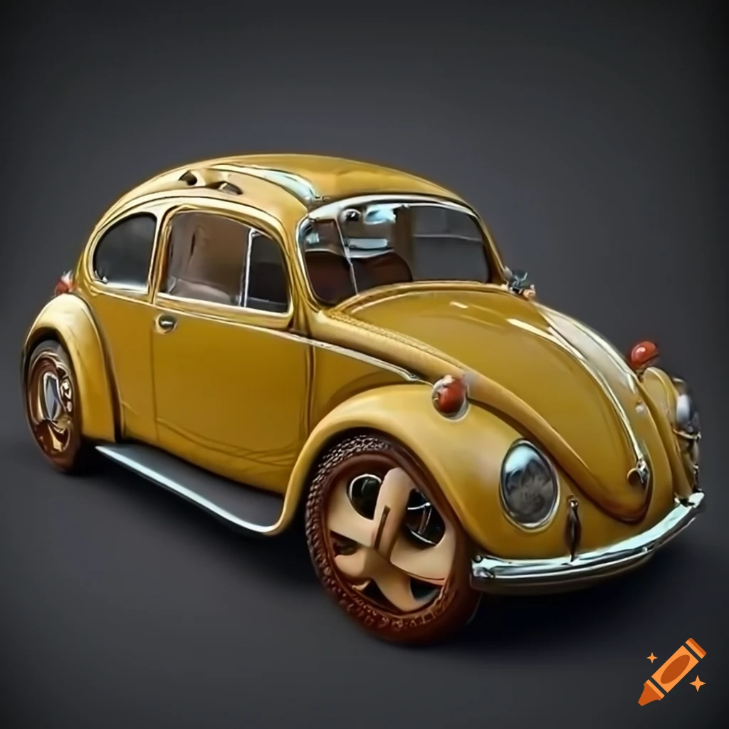 8k, hyper realism, hyper realistic, 3d, yellow vw beetle as a steampunk ...