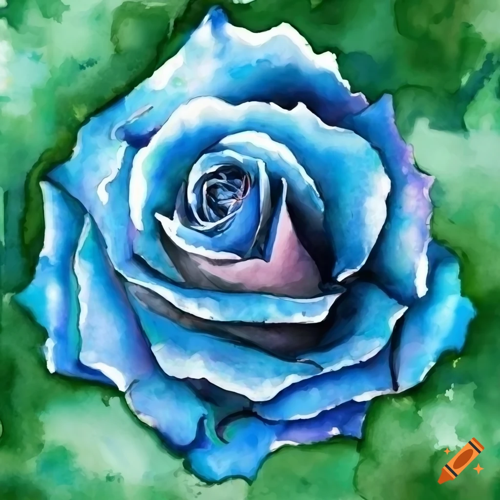 Blue rose, garden, mossy background, watercolor paint style on Craiyon