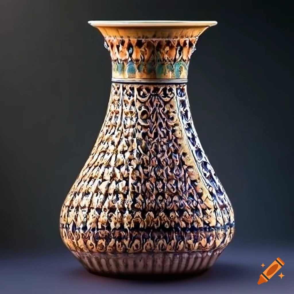 An ornate ceramic vase with detailed patterns and designs on Craiyon