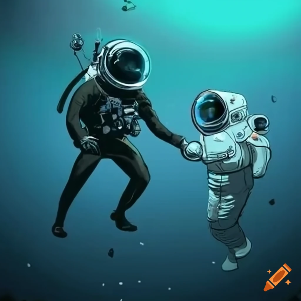 Astronaut shaking hand with sea diver meme on Craiyon