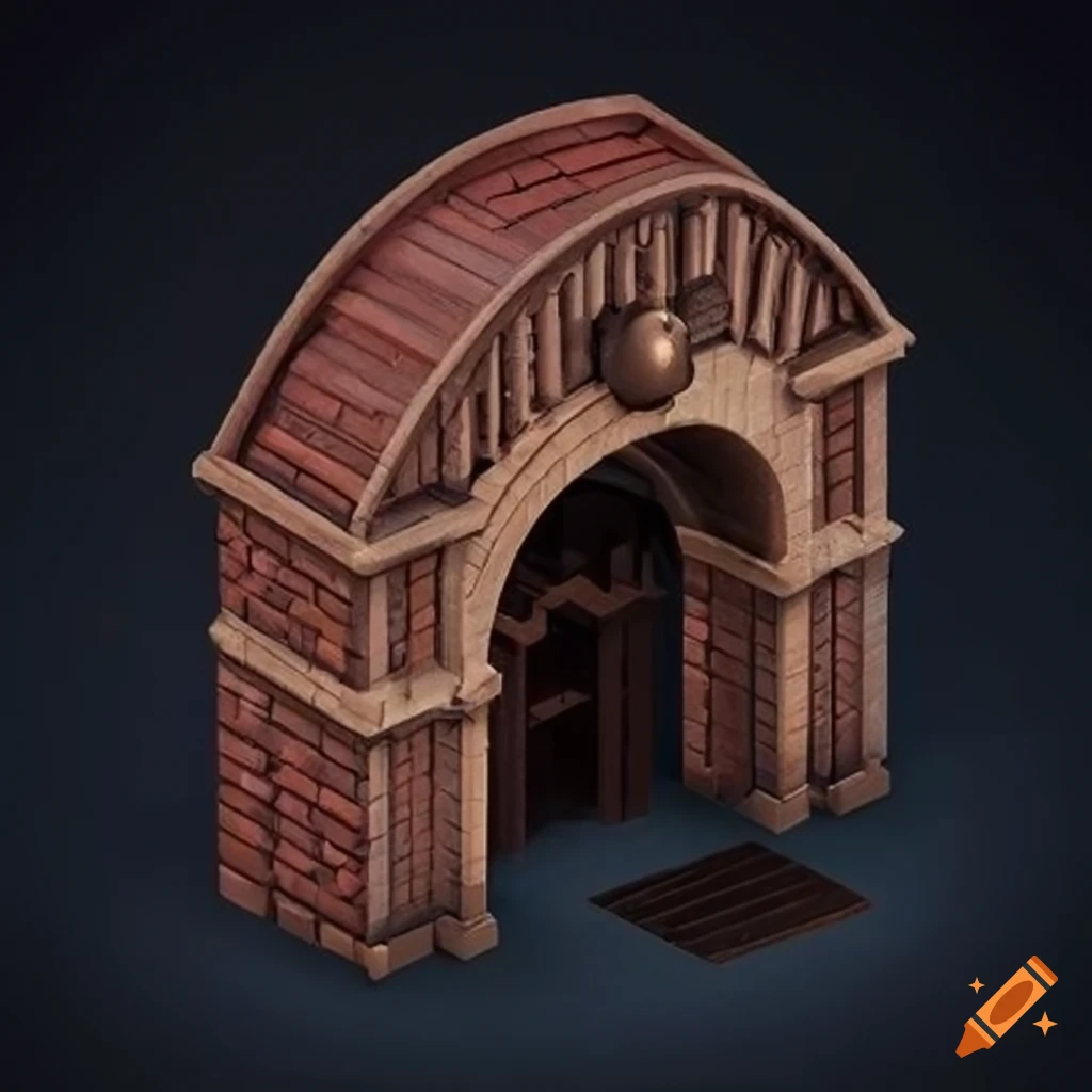 Arched brick town entrance gate rpg tiles isometric sharp edges high ...