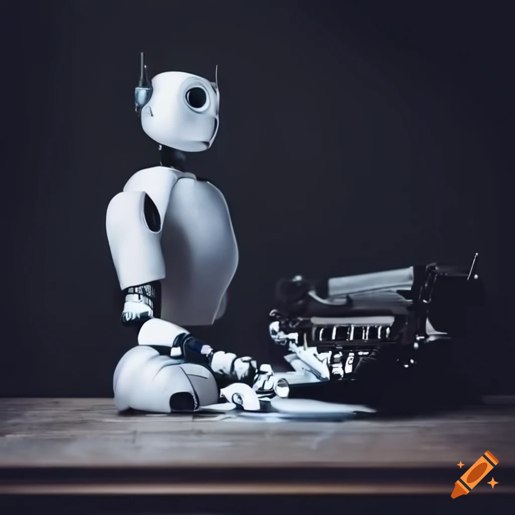A humanoid robot typing on a vintage typewriter in a cozy room on Craiyon