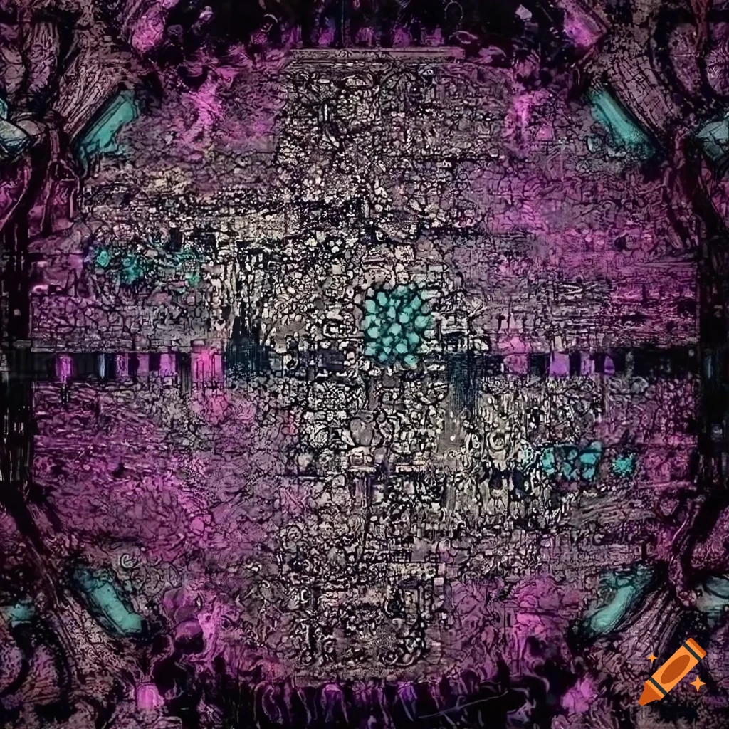 Cyberpunk abstract open space map of flowers with biopunk textures and ...