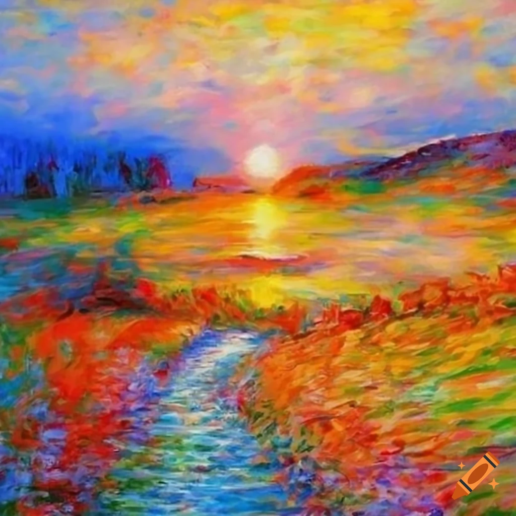 Fondo animado de paisaje de campo con colores cálidos art by monet