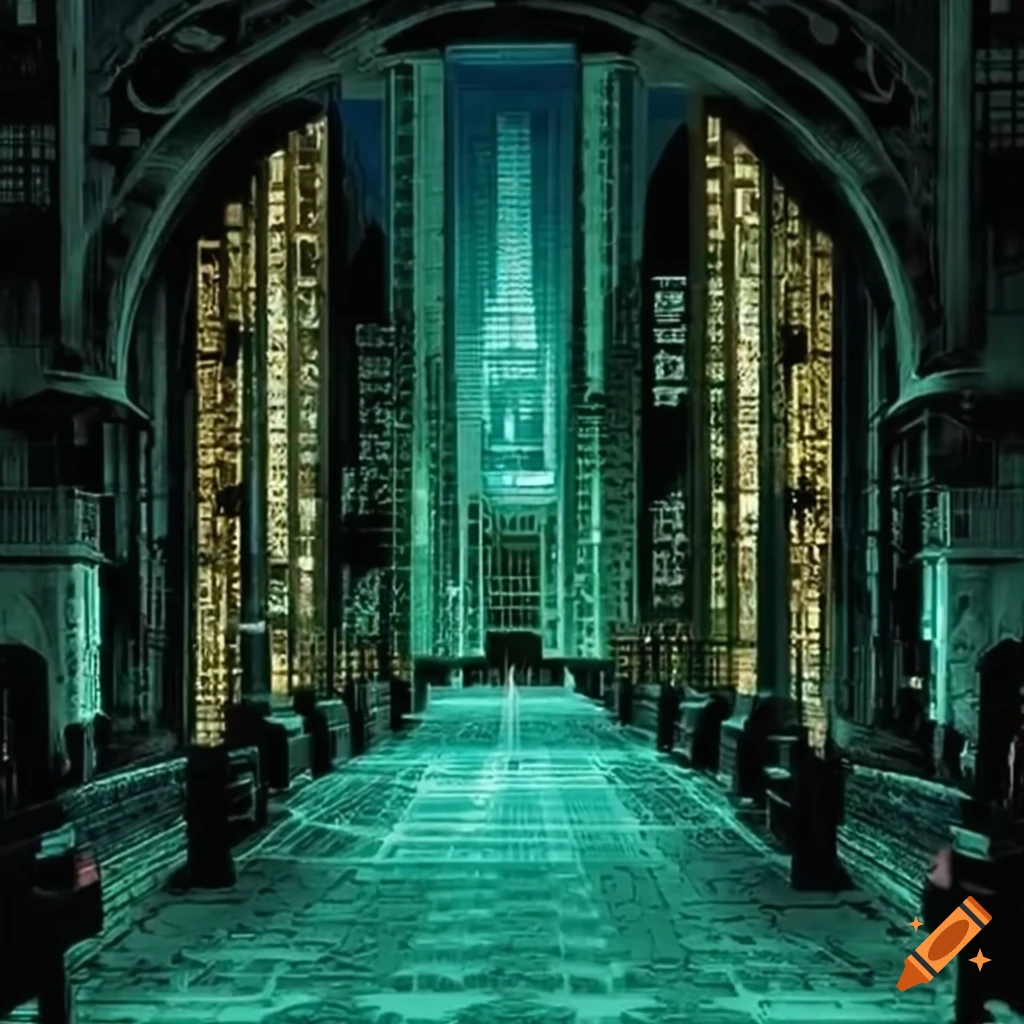 Buildings in the style of the movie matrix
