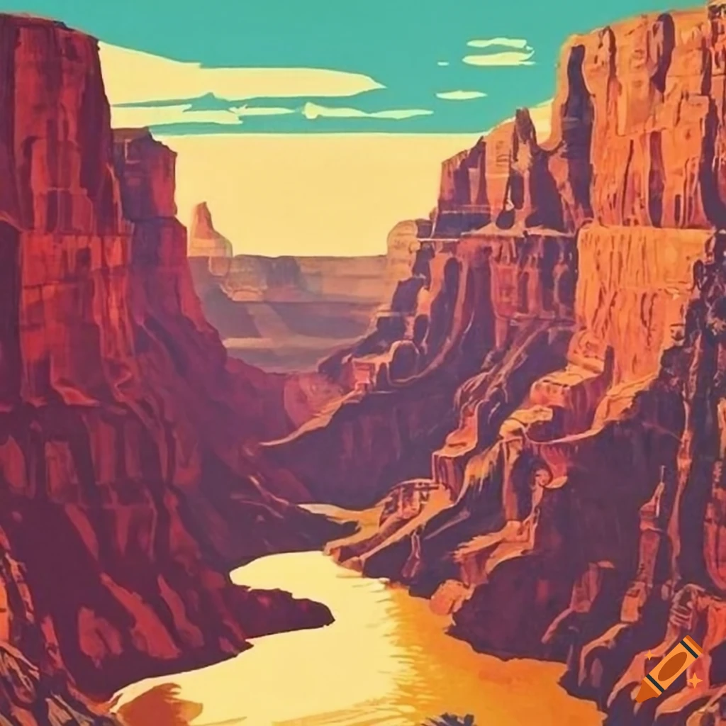 A vintage wpa-style poster of the grand canyon and colorado river on ...