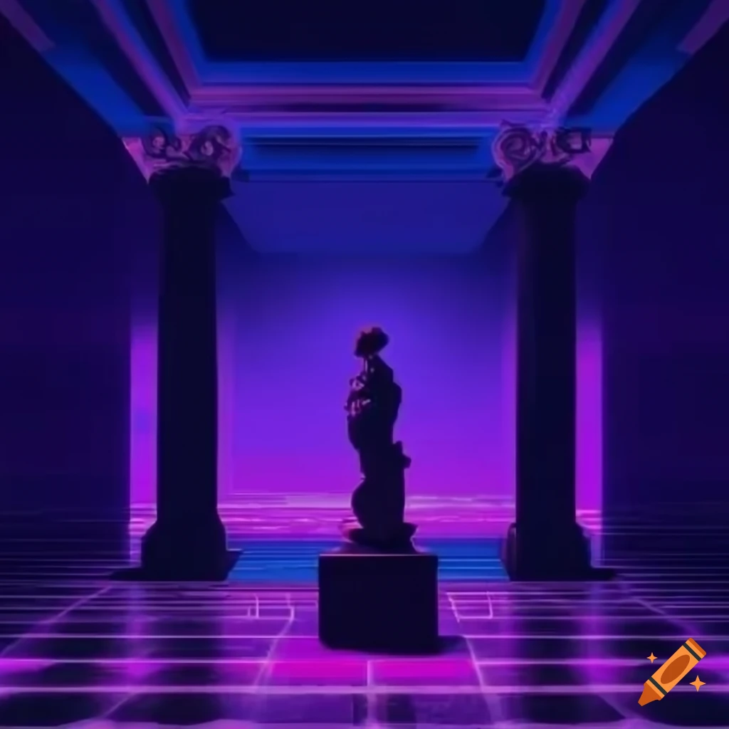 Vaporwave with greek sculpture and checkered floor in the background