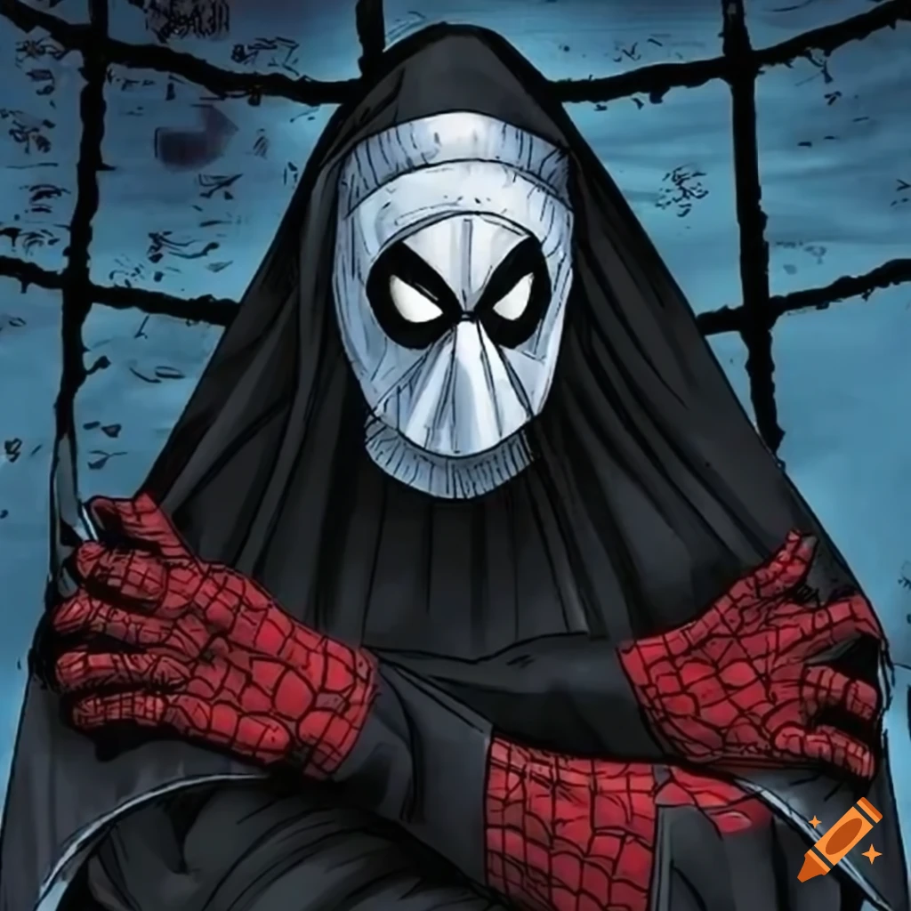 Spider-man wearing nun clothes from a comic book on Craiyon