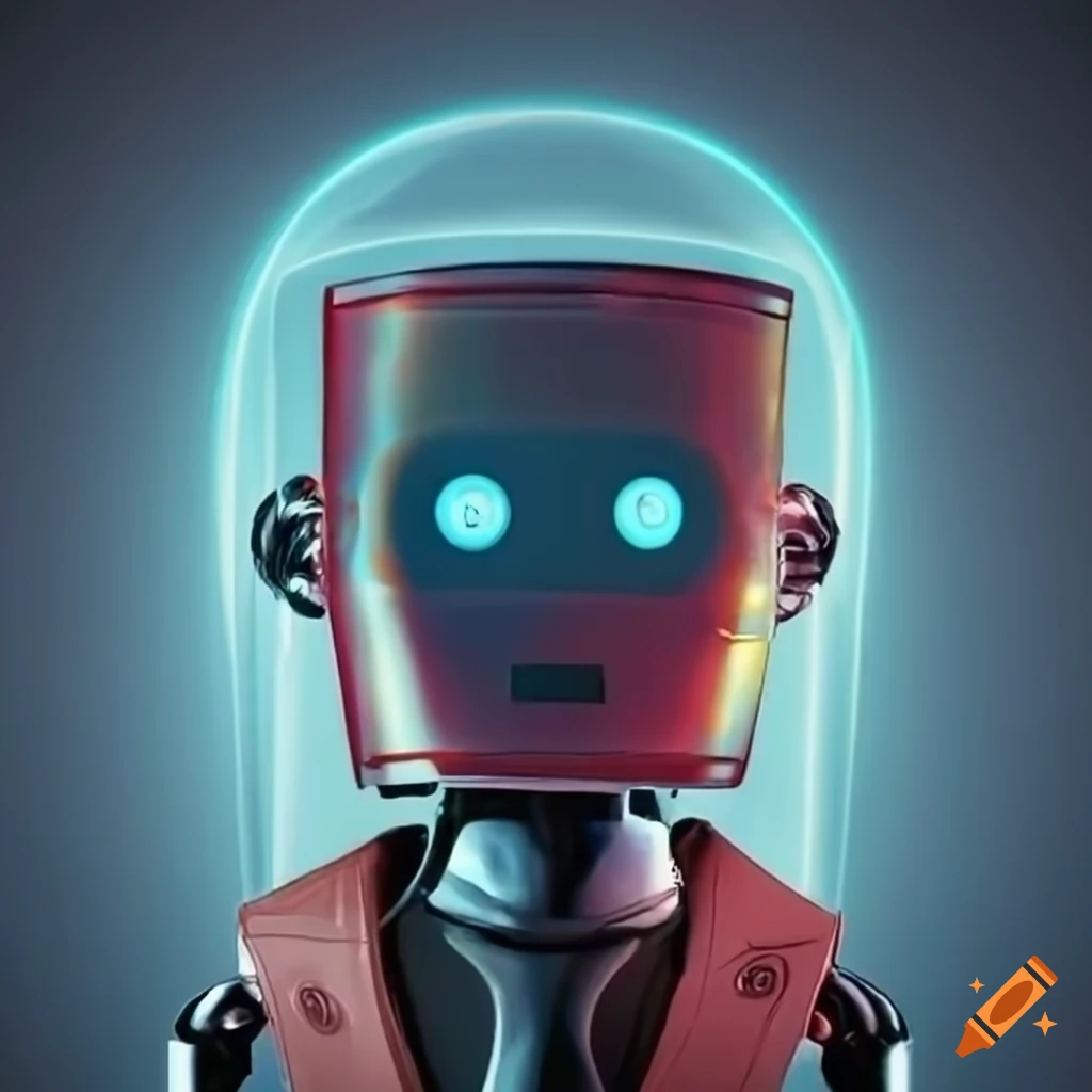 A cutesy friendly robot in a suit and tie with a TV for a head showing ...