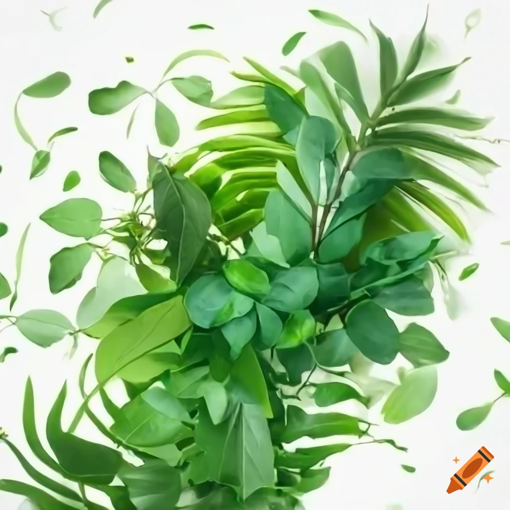 Bouquet of green greenery leaves on white background