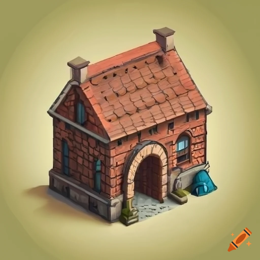 Arched brick house building rpg tiles isometric