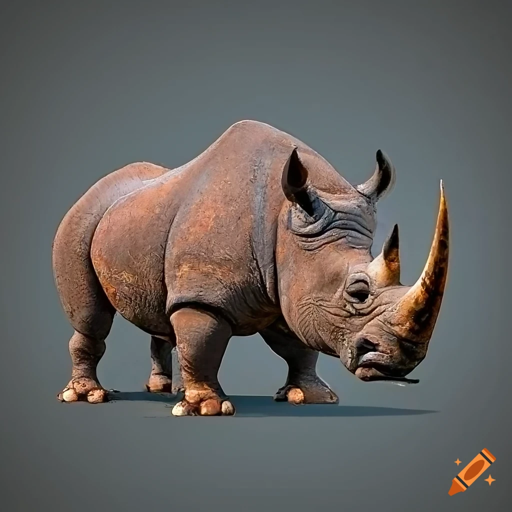 A rusty rhinoceros. Louis XIV. Corrugated sheet. Rivets on Craiyon