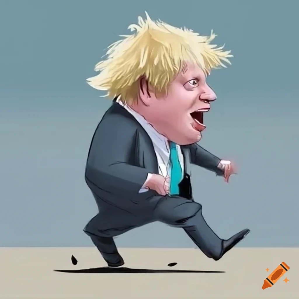 Rear view of cartoon boris johnson running away on Craiyon