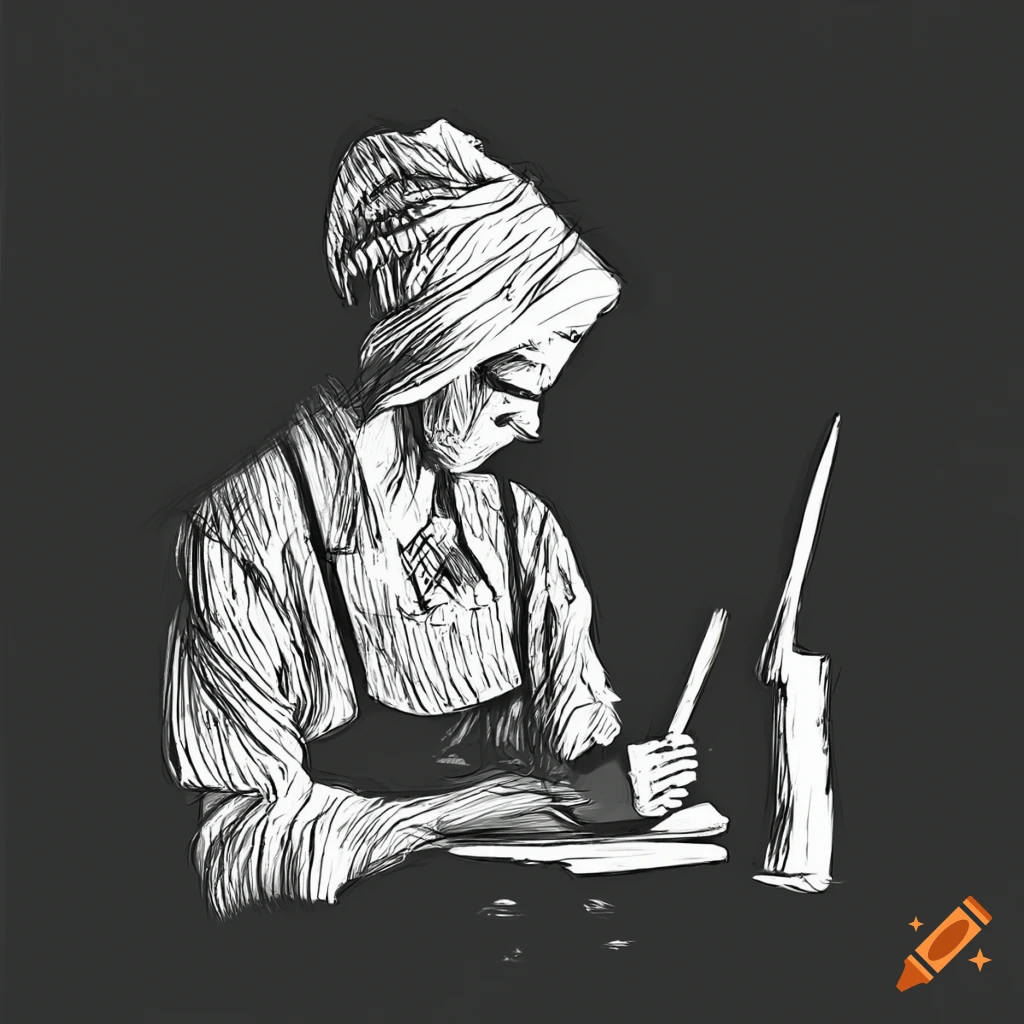 Simple illustration of an artisan working with tools, digital art on ...