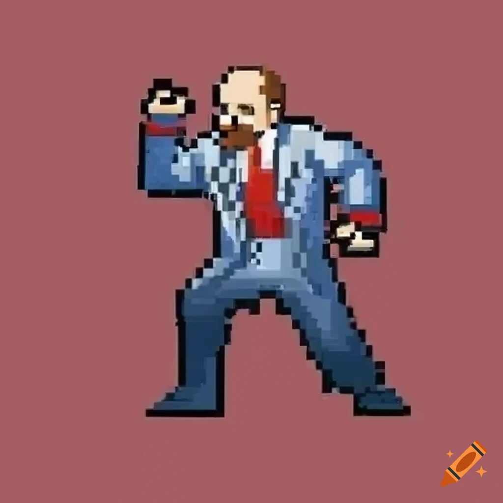 Lenin as a fighter from 80's 8-bit fighting game on Craiyon