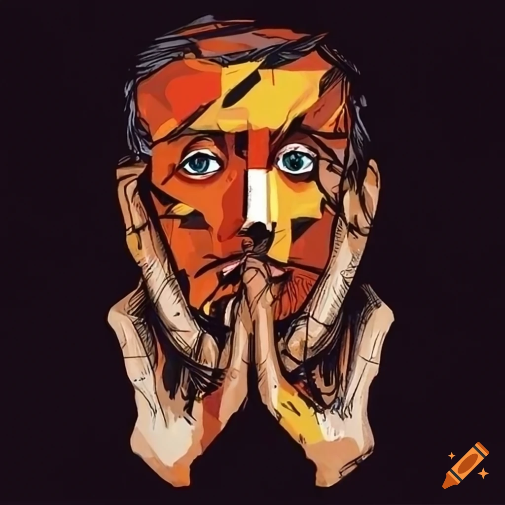 Portrait of the combination of hands and face of cubism on Craiyon