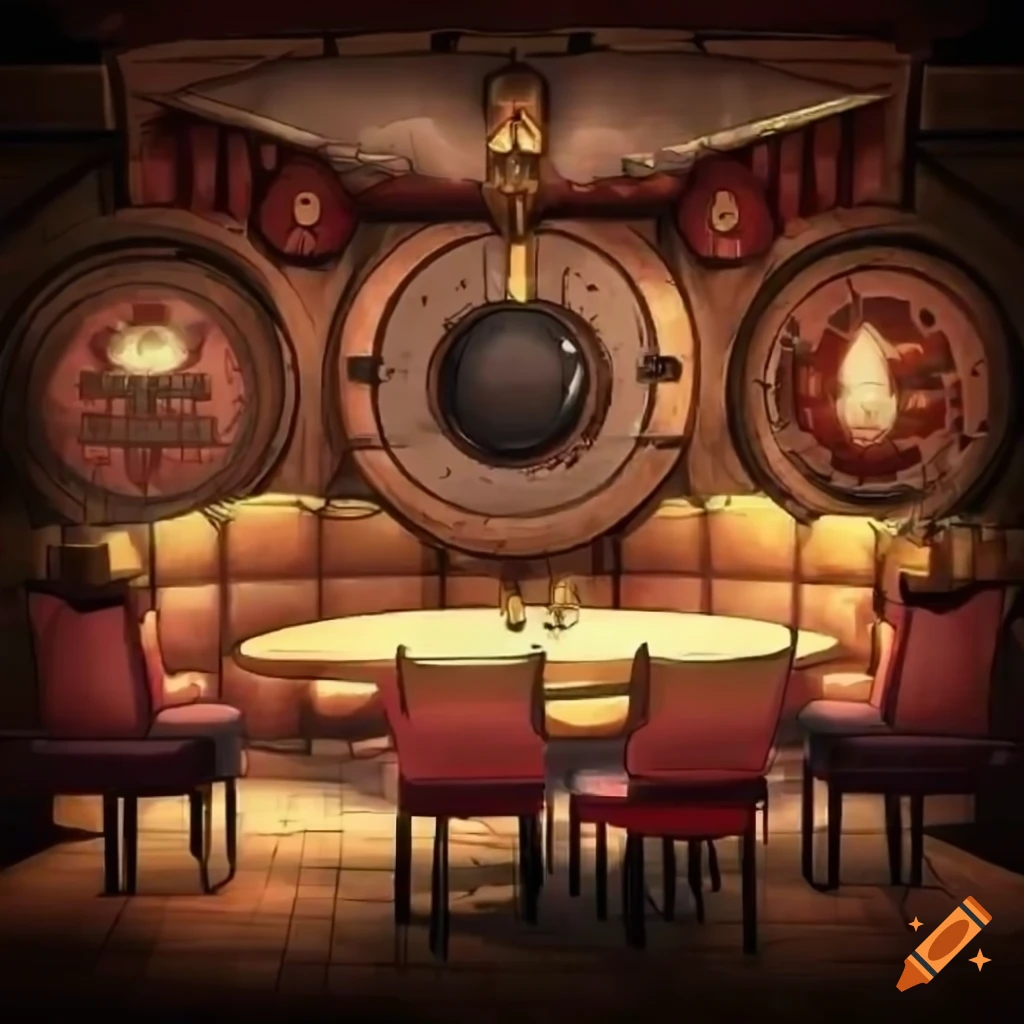 Steampunk-themed Steakhouse Restaurant, key anime visual on Craiyon