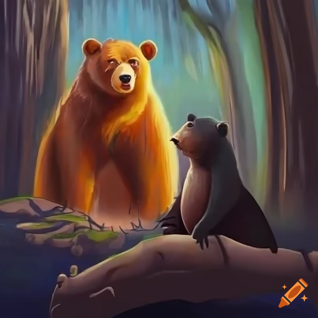 Bear marking territory up a tree in loony toons cartoon style, in 8k high quality on Craiyon